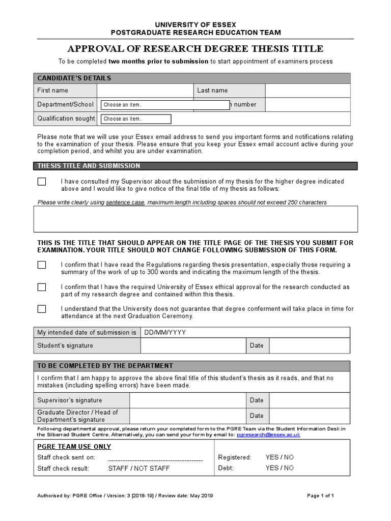 Thesis Title Approval Form Guide | PDF | Thesis | Postgraduate Education