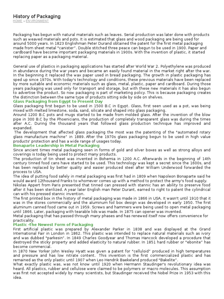 History of Packaging | Download Free PDF | Packaging And Labeling | Plastic
