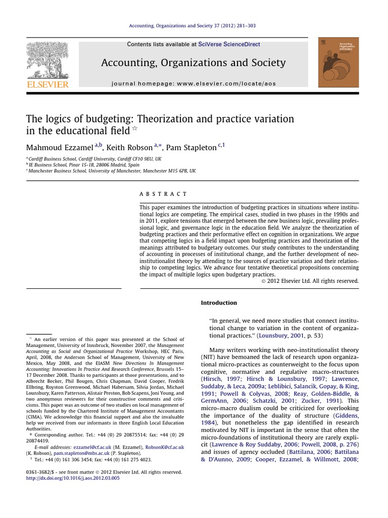 The Logics of Budgeting: Theorization and Practice Variation in The ...