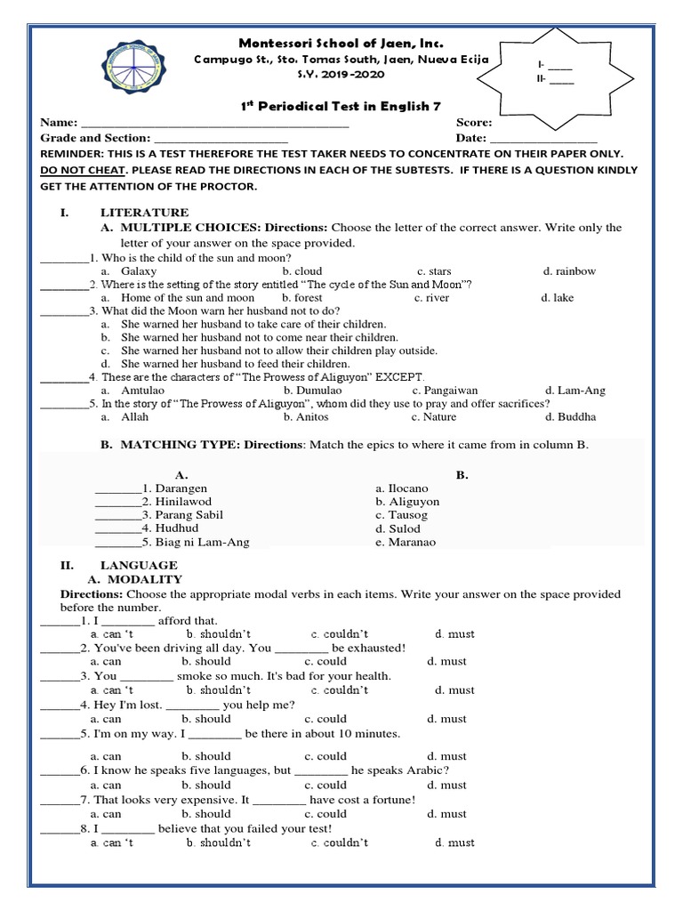 G7 - 1st Periodical Exam | PDF
