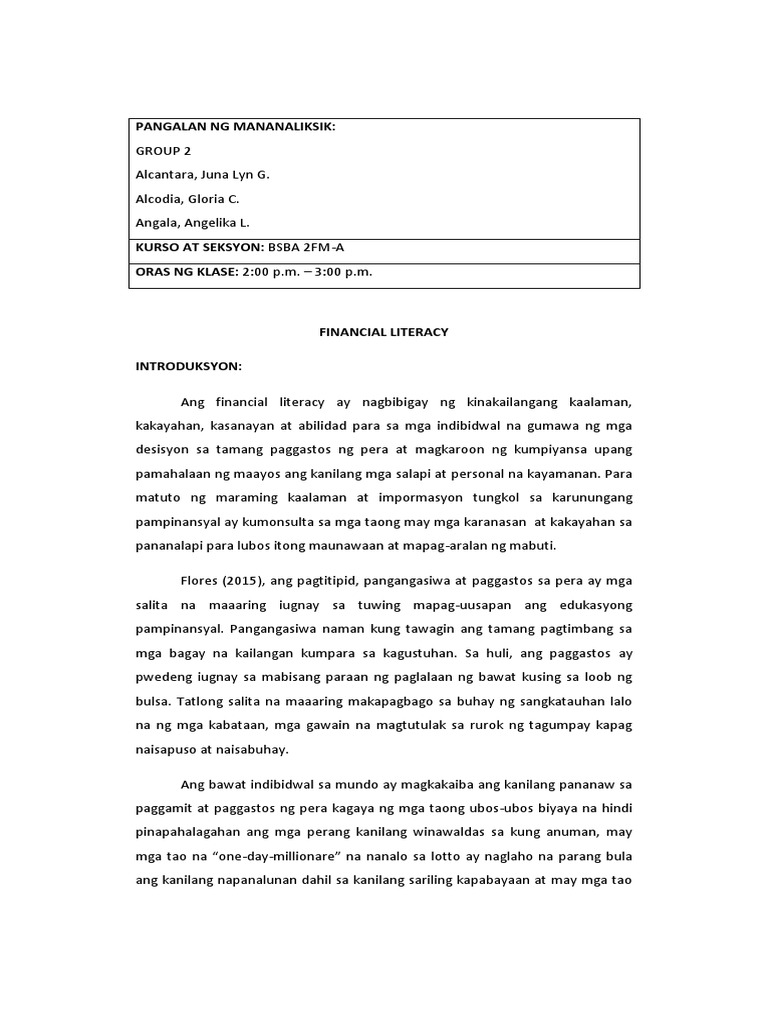 Financial Literacy Pdf