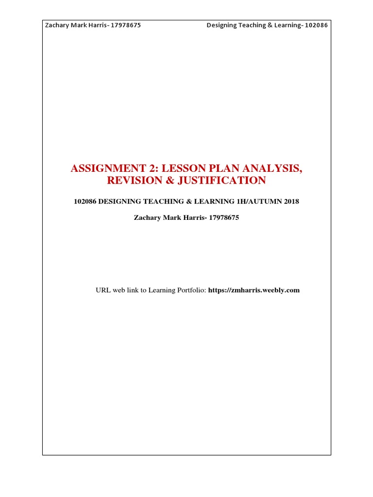 Assignment 2: Lesson Plan Analysis, Revision & Justification | PDF ...