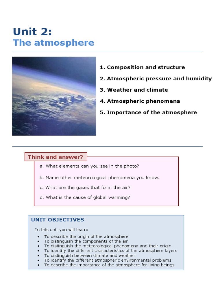 UD 2 The Atmosphere 1º ESO | PDF | Water Vapor | Atmosphere Of Earth