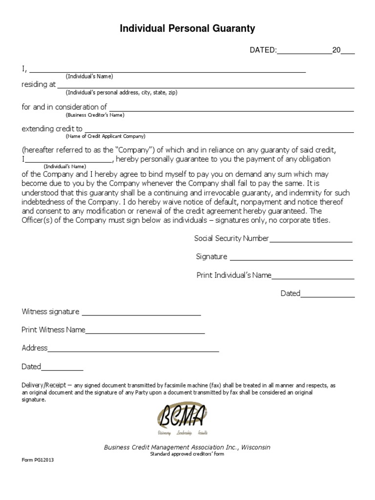 Personal Guarantee Letter Format | PDF