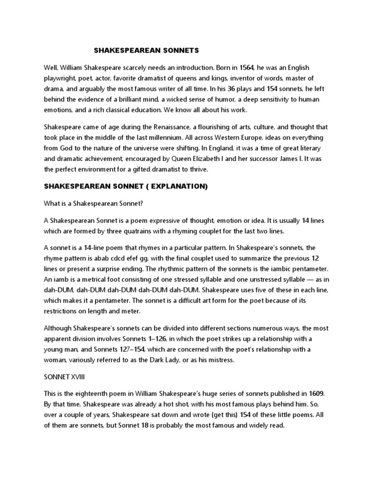 Overview of Shakespearean Sonnets | PDF | Sonnets | Shakespeare's Sonnets