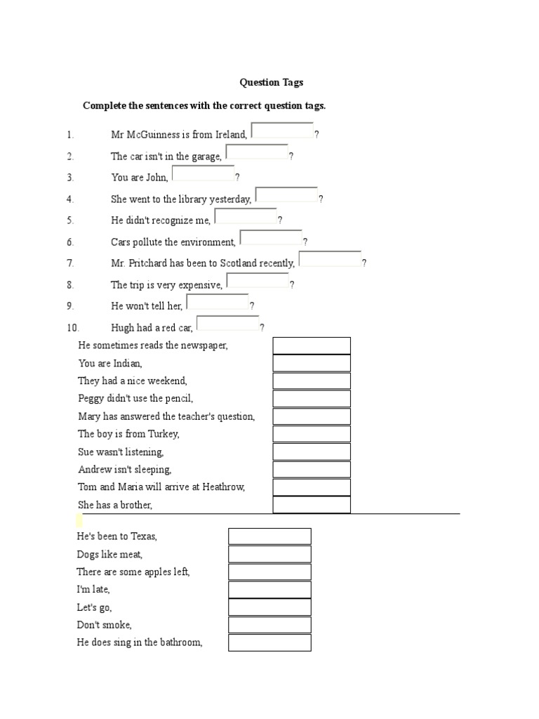 Question Tags Exercises | PDF