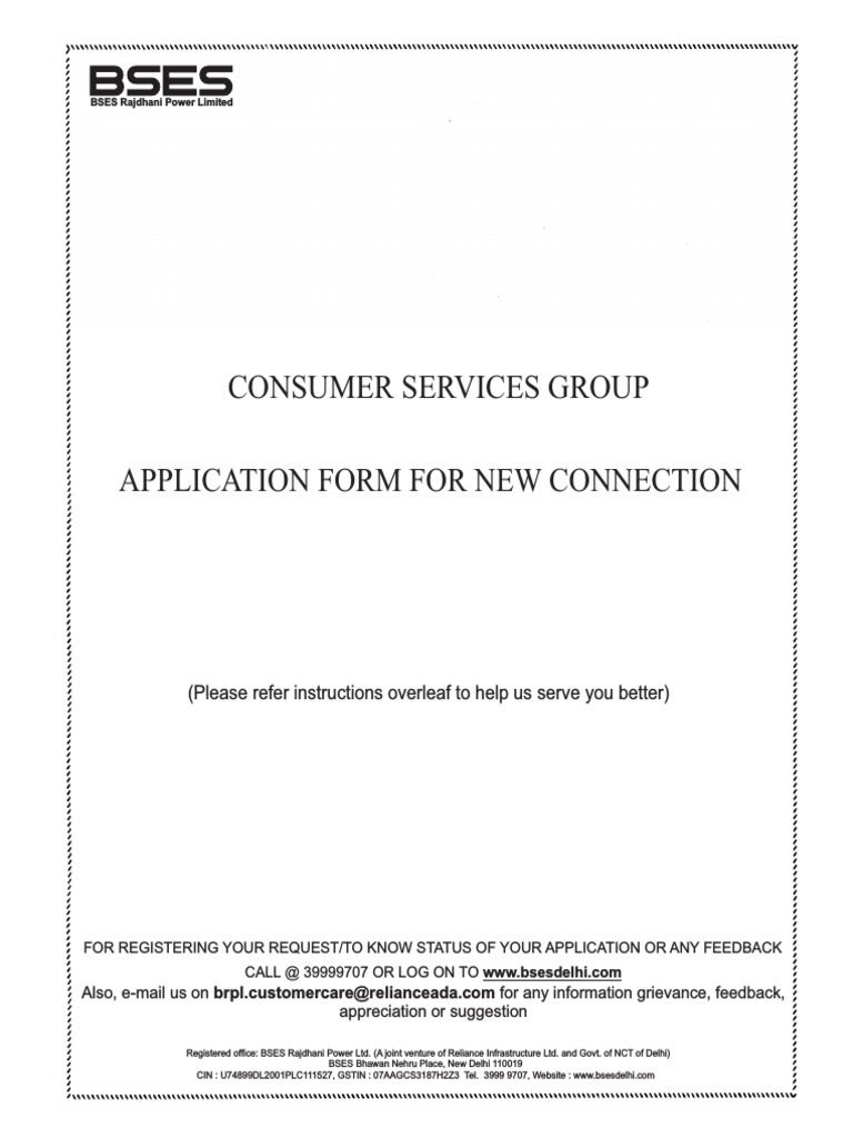 BSES New Connection Application Form | PDF | Business