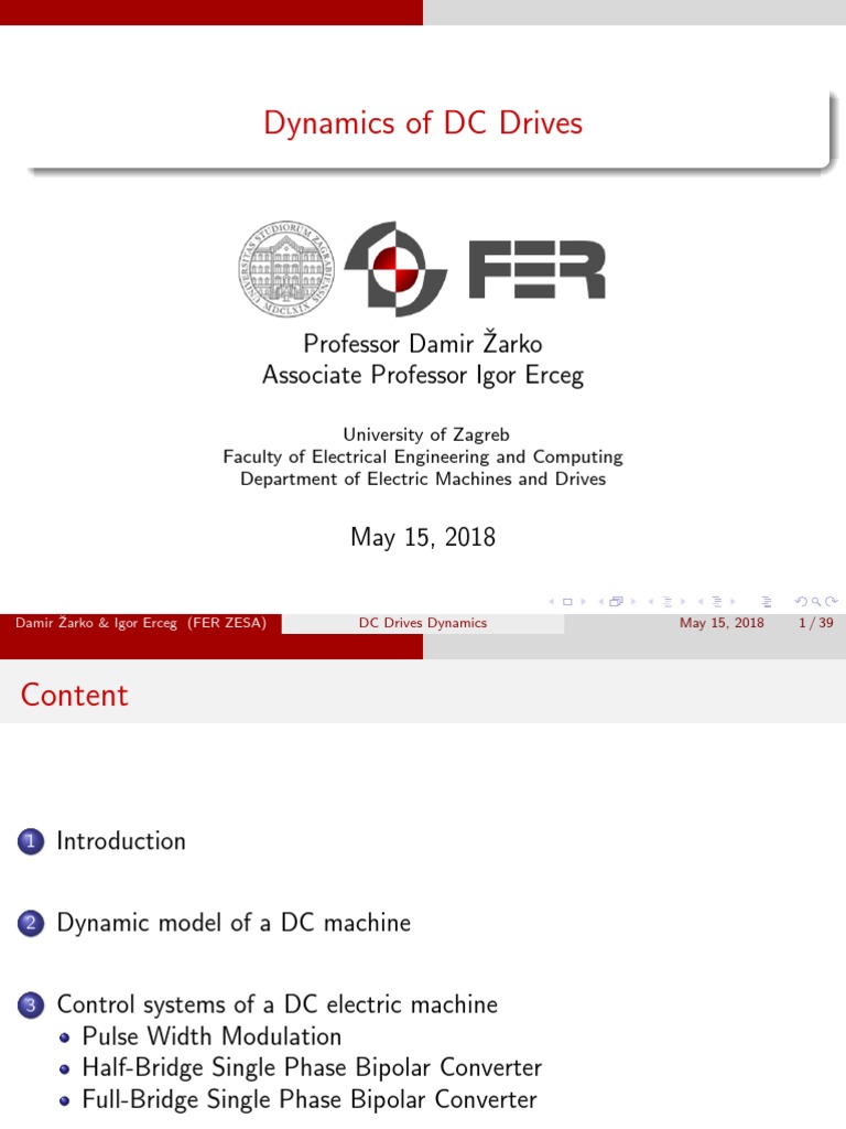 Dynamics of DC Drives: Professor Damir Zarko Associate Professor Igor ...