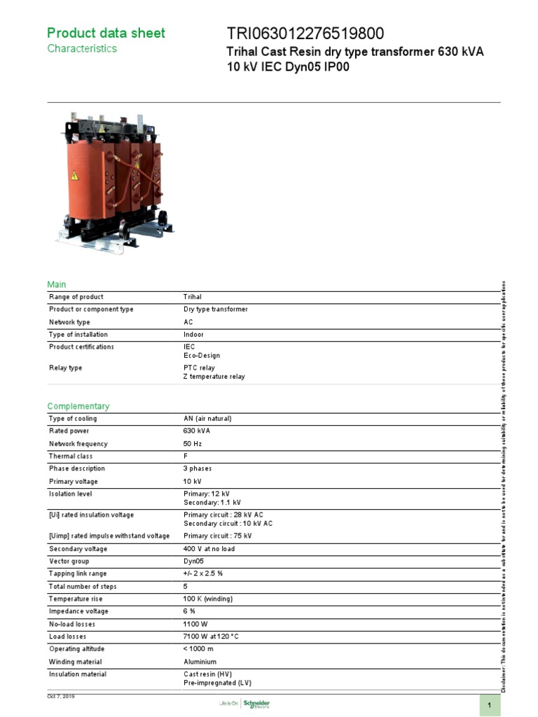 Trihal Trafo Schneider | PDF | Transformer | Electronics