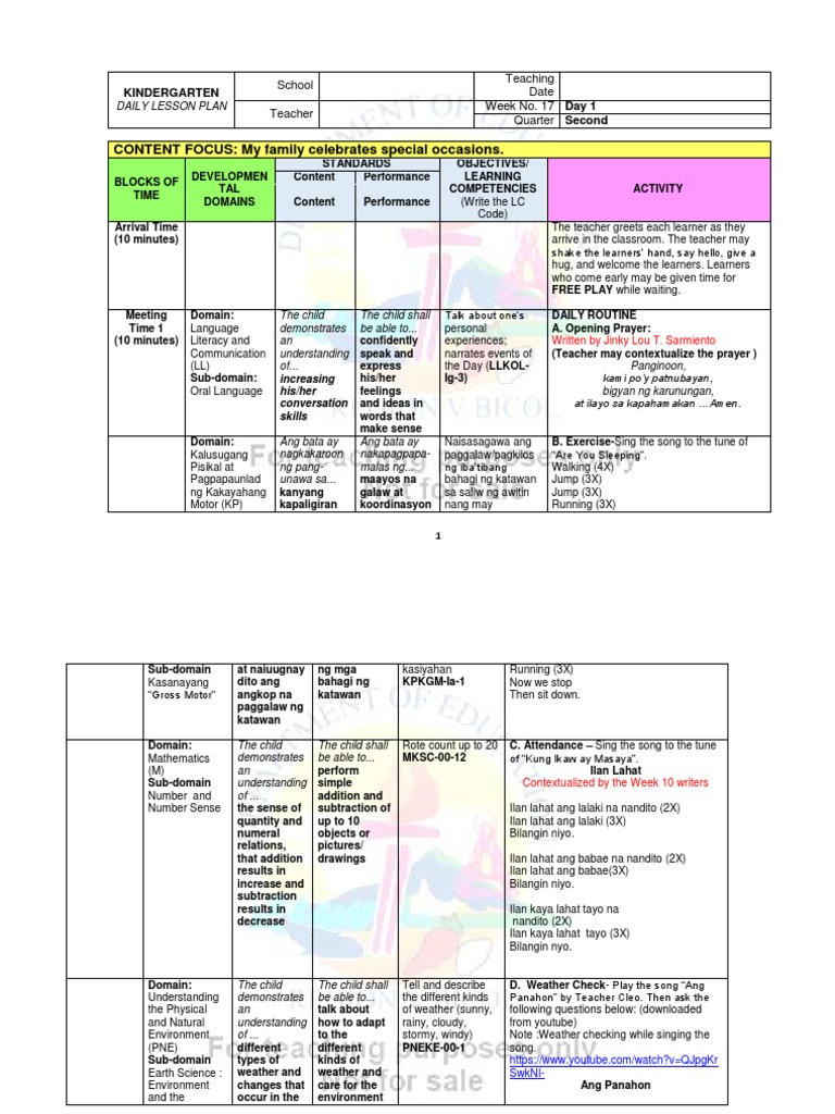 Kindergarten DLP Week 17 | PDF | Vocabulary | Word