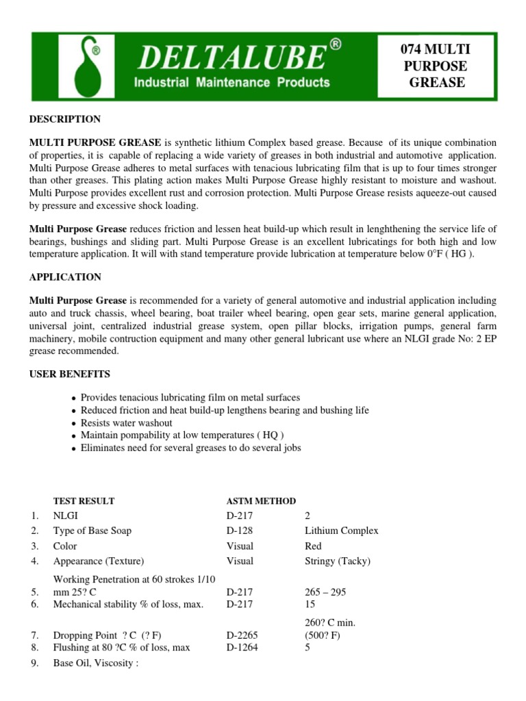 074 MULTI Purpose Grease: Test Result Astm Method | PDF | Lubricant ...