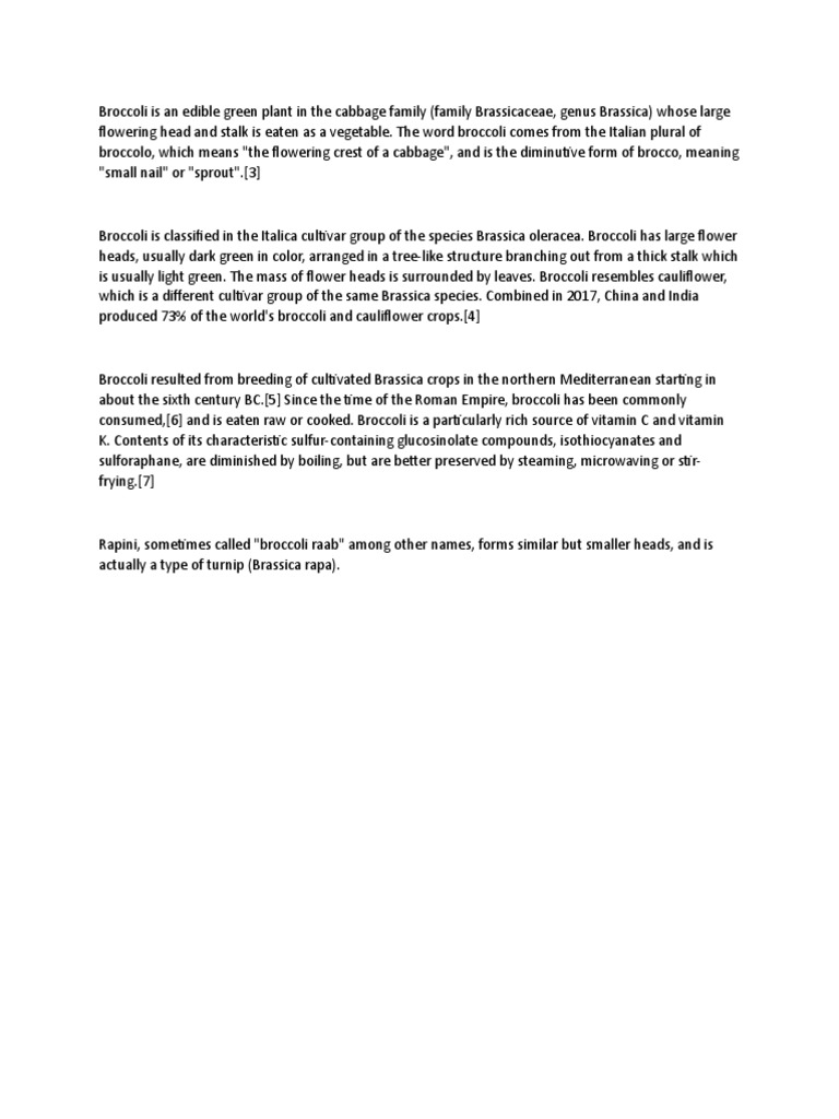 Broccoli Is An Edible Green Plant in The Cabbage Family | PDF