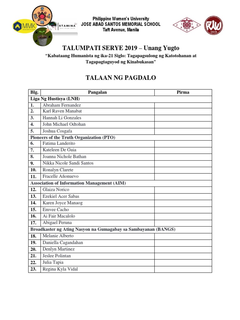 Talaan NG Pagdalo + Daloy NG Programa + Iskrip | PDF