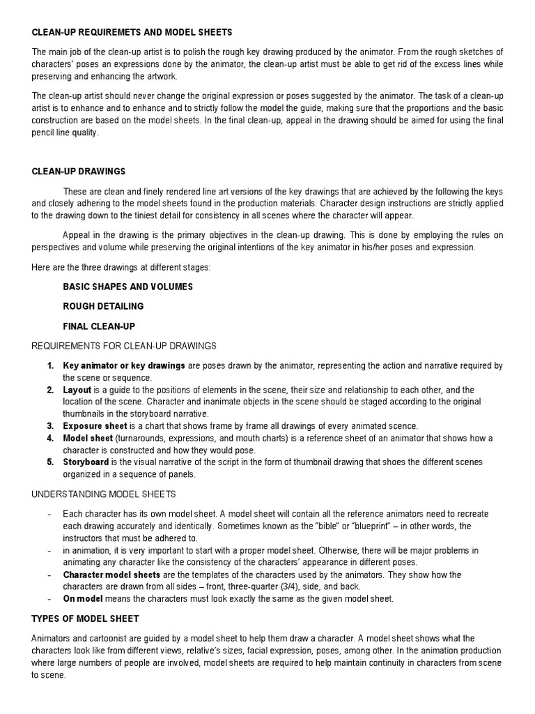 Clean-Up Requirements and Model Sheets | PDF | Drawing | Psychological ...
