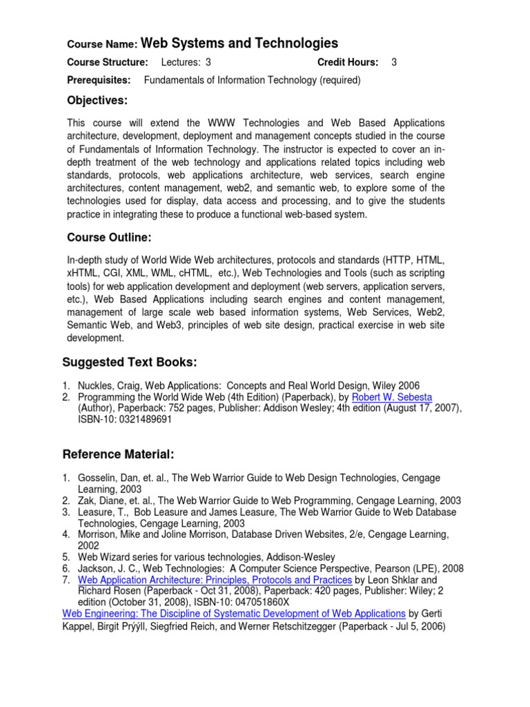 Web Systems & Technologies Course | PDF | Semantic Web | Websites