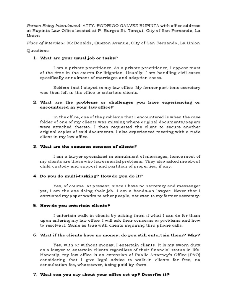 Personal Interview With A Legal Counsel | PDF | Law Firm | Lawyer