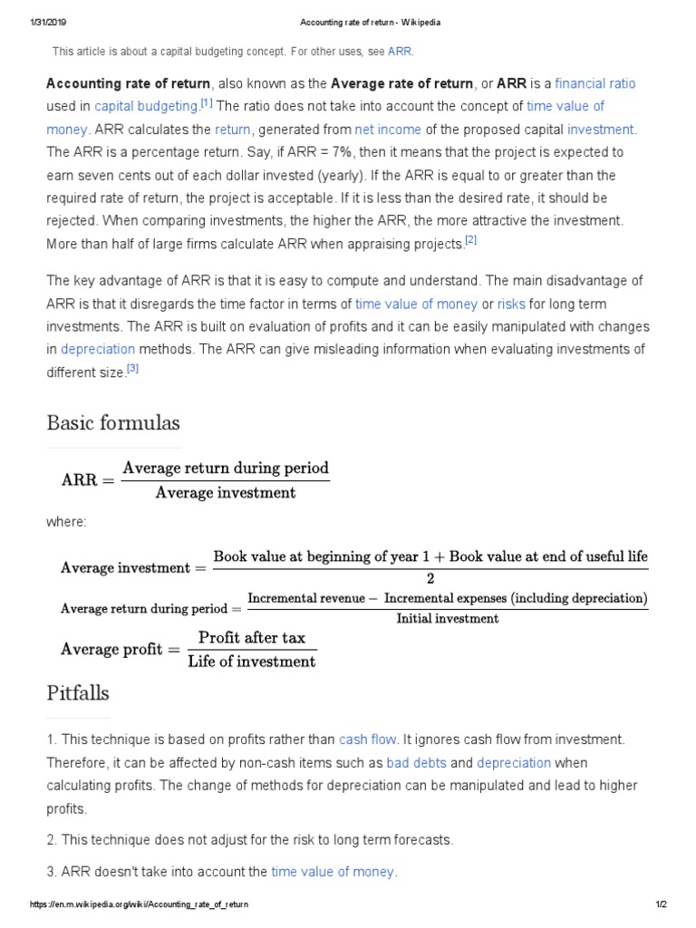 Accounting Rate of Return - Wikipedia PDF | PDF | Capital Budgeting ...