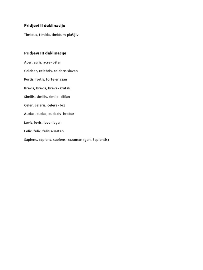 Pridjevi II Deklinacije | PDF