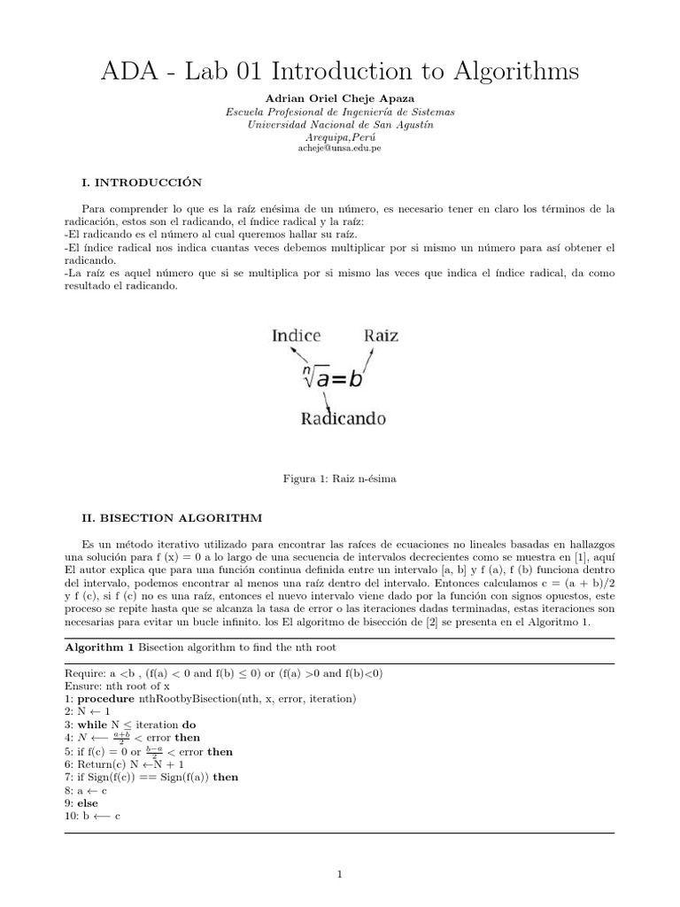 ADA - Lab 01 Introduction To Algorithms: Acheje@unsa - Edu.pe | PDF ...