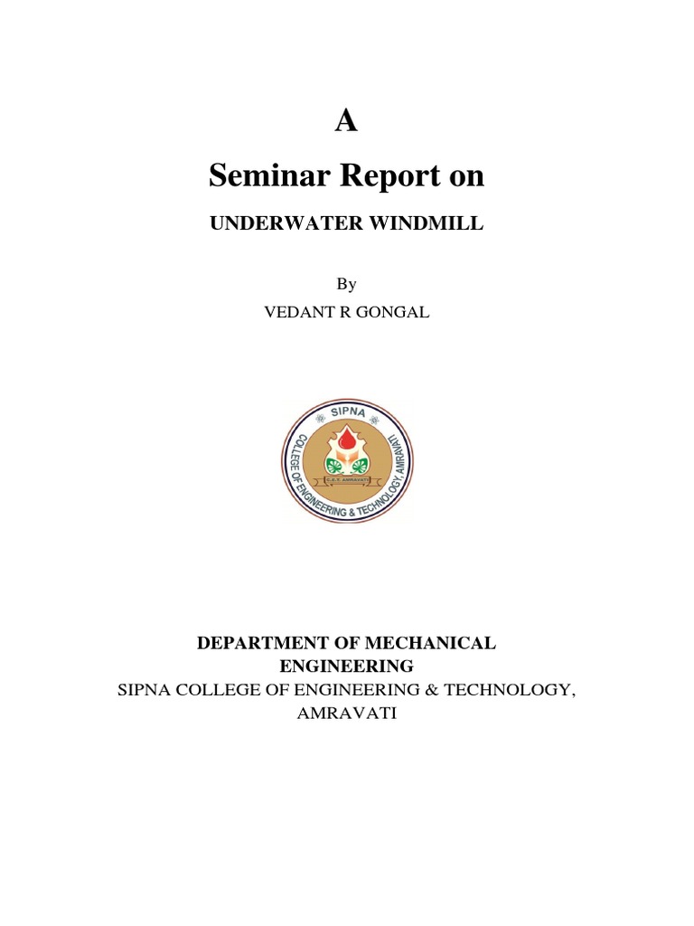 Underwater Windmill Seminar Report | PDF | Wind Power | Wind Turbine