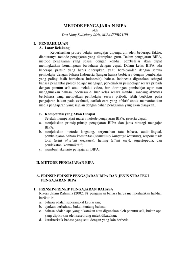 Metode Pengajaran BIPA PDF | PDF | Seni & Disiplin Bahasa | Kajian Bahasa Asing