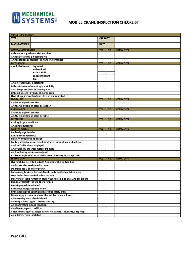 A Comprehensive Checklist for Ensuring Mobile Crane Safety and ...