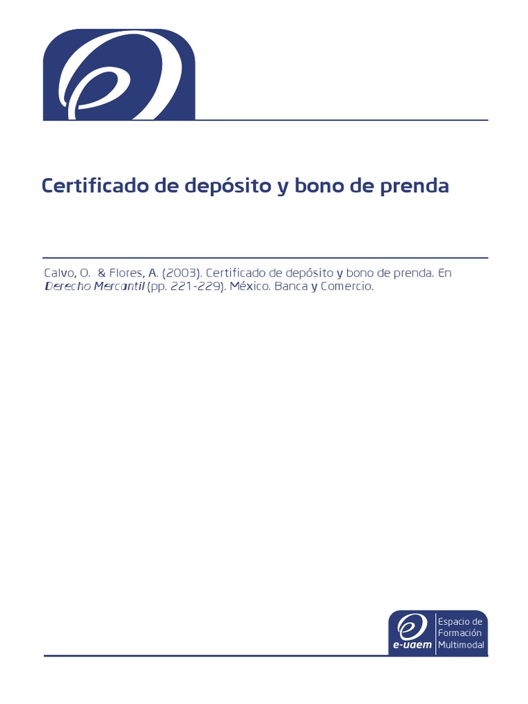 Certificado De Depósito Y Bono De Prenda Pdf