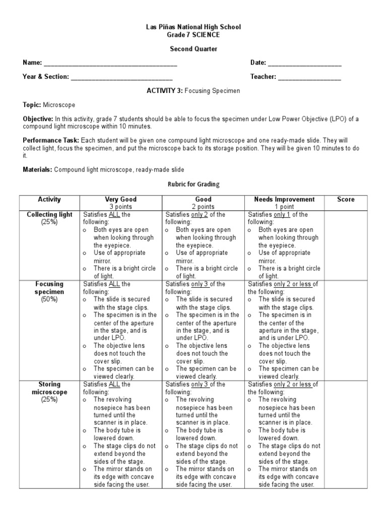 Activity 3 Focusing Specimen | PDF | Equipment | Atomic