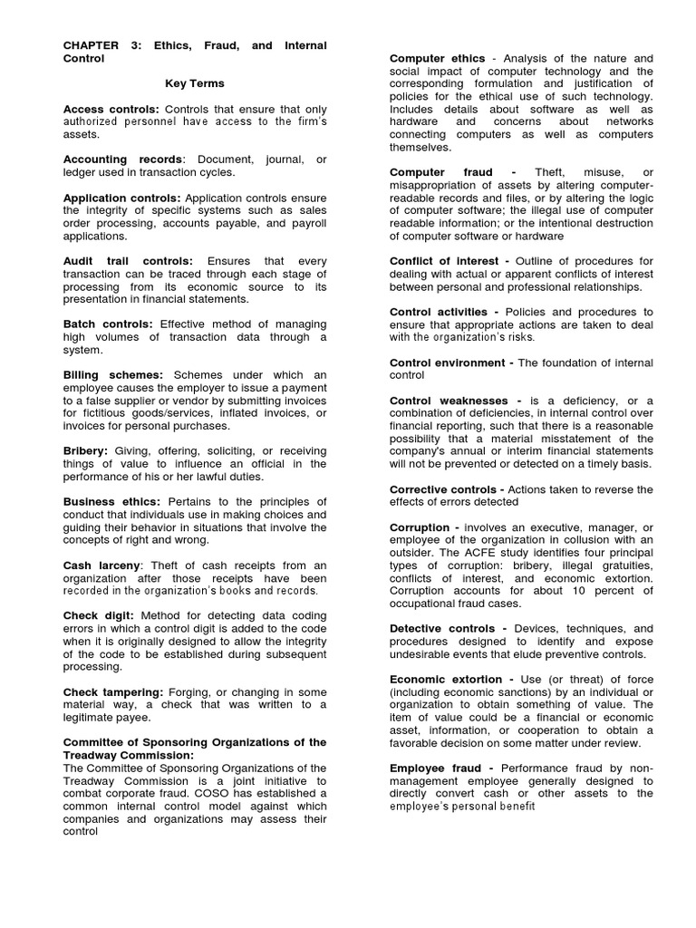 AIS CHAPTER 3 Summary | PDF | Internal Control | Fraud