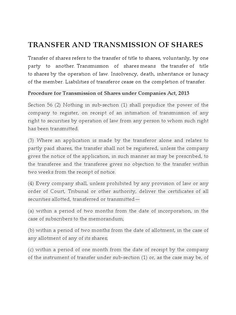 Transfer Transmission Shares 2019 | PDF | Securities (Finance) | Social ...