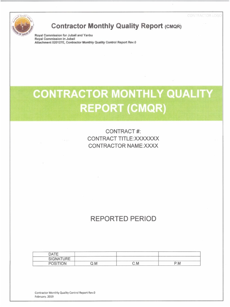 Contractor Monthly) : Quality Report (CMQR | PDF | Construction ...
