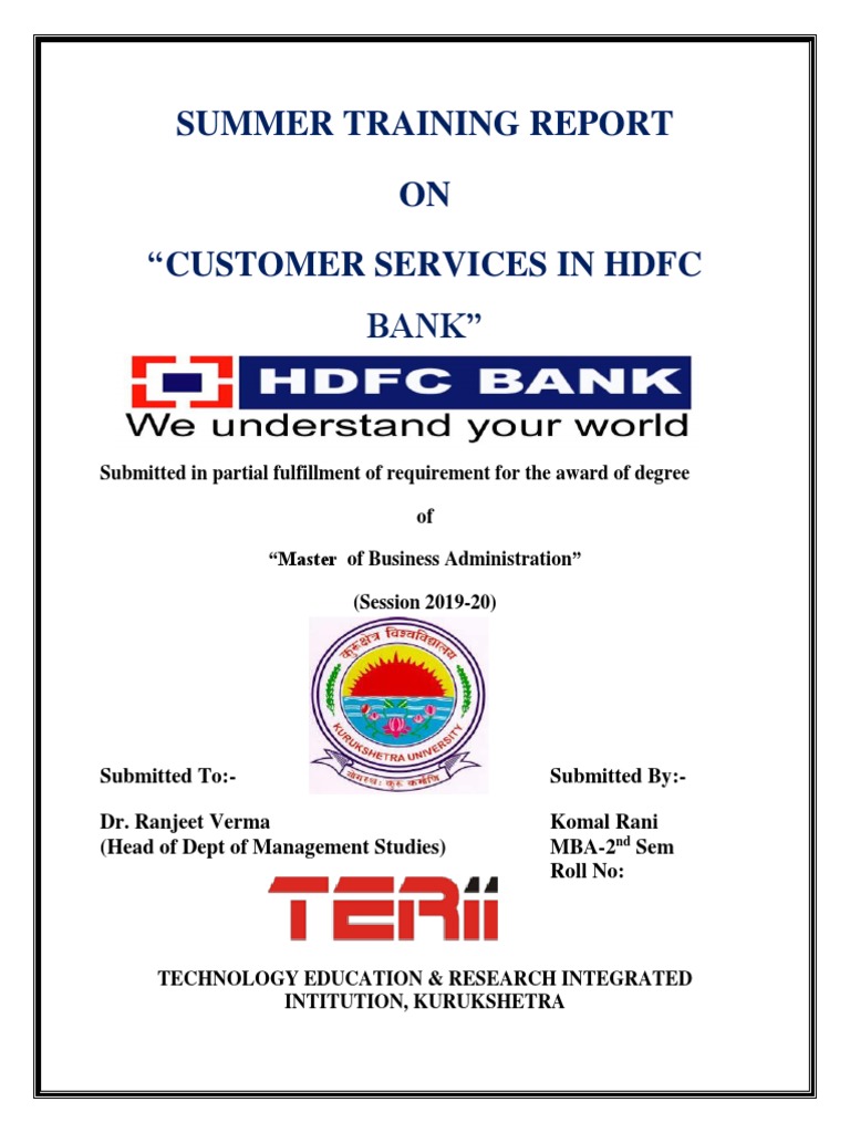 Final HDFC Training Report | Download Free PDF | Online Banking | Banks & Banking