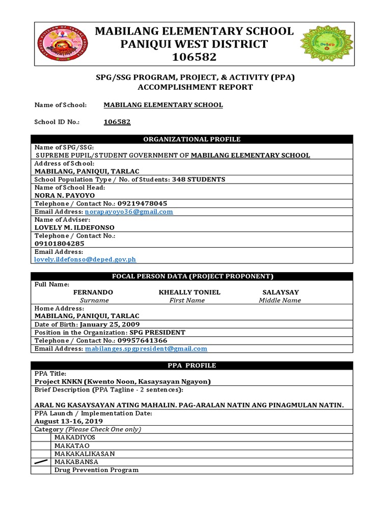 SPG-SSG Ppa Accomplishment Report - Makabansa | PDF | Business