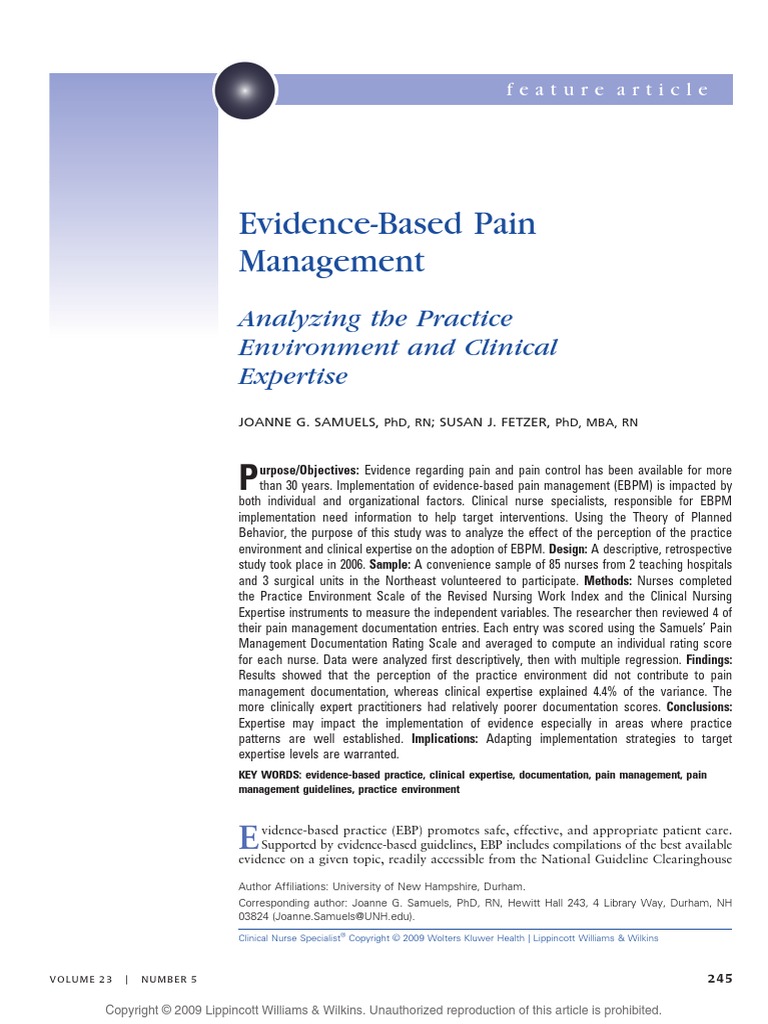 Evidence-Based Pain Management: Analyzing The Practice Environment and ...
