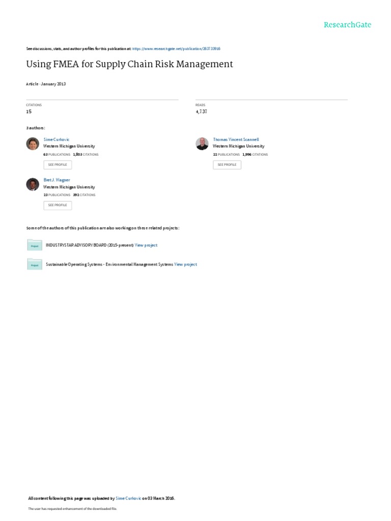 SCM Fmea | PDF | Risk Management | Supply Chain