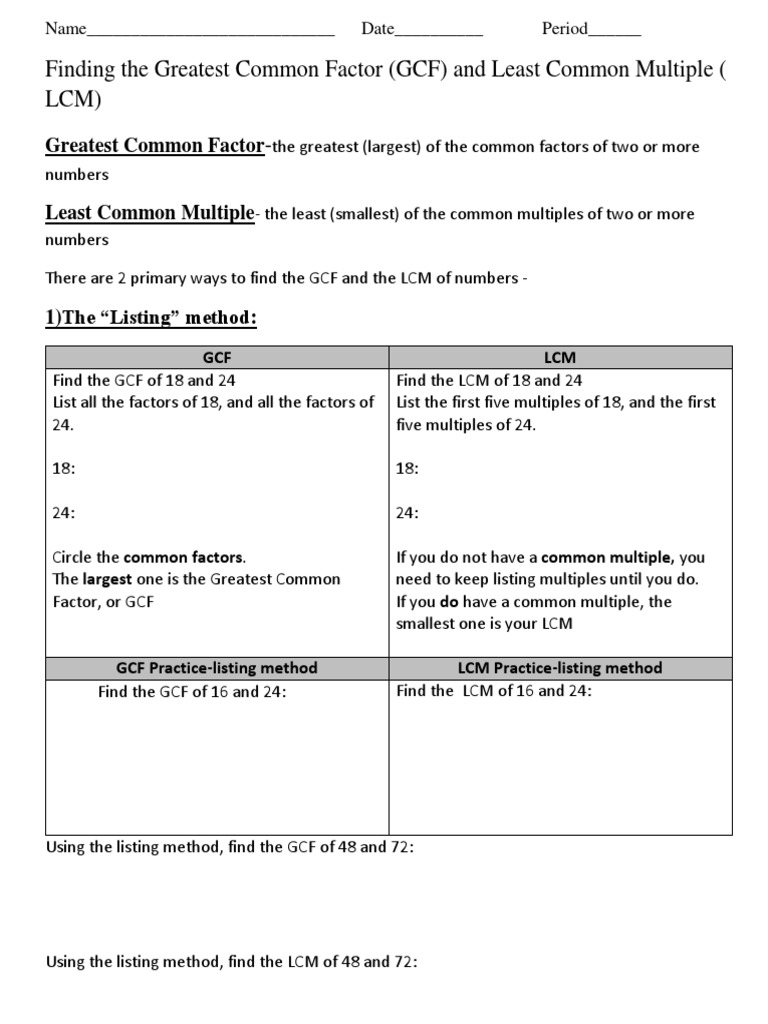 Finding GCF LCM Methods | PDF | Abstract Algebra | Number Theory