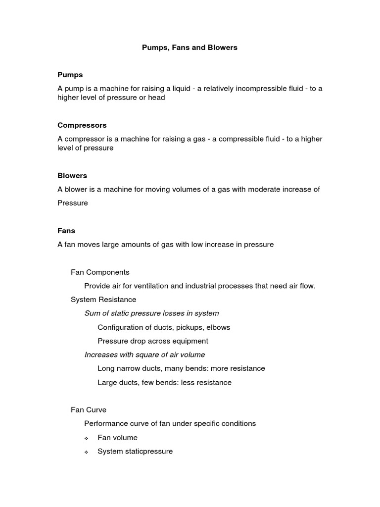 Fans Pumps Compressors and Blowers | PDF | Liquids | Chemical Equipment
