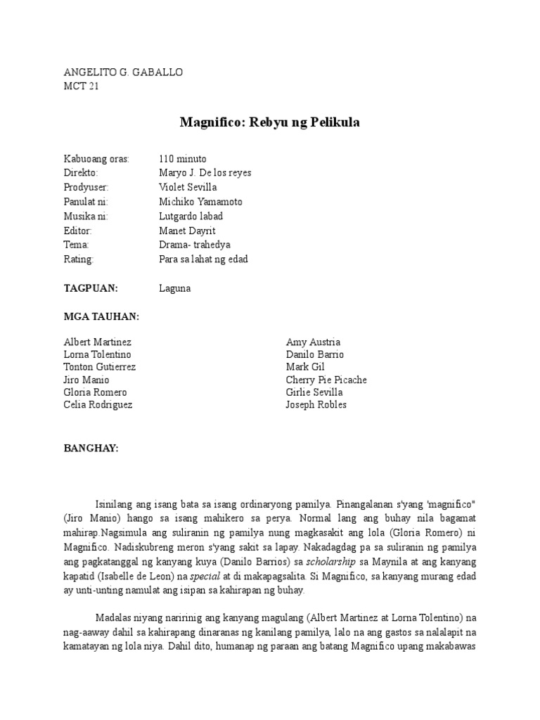 Magnifico Movie Review | PDF