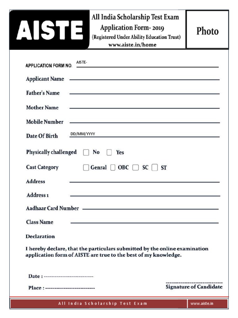AISTE Scholarship Application Form | PDF | Credit Card | Debit Card