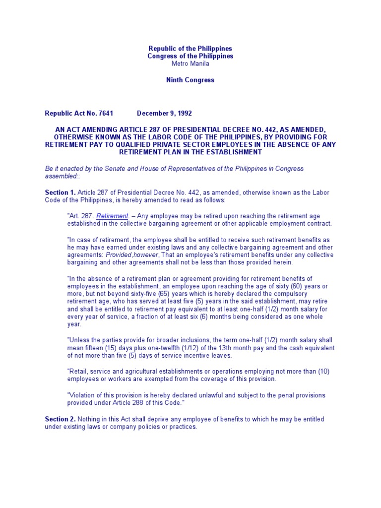 RA 7641 | Employment | Retirement