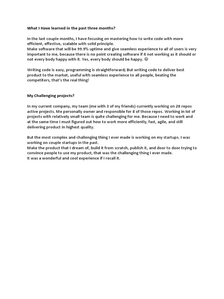 What I Have Learned In The Past Three Months PDF