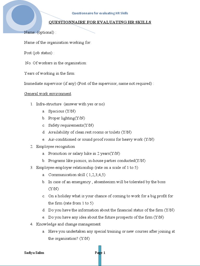 Questionnaire | PDF | Employment | Labor