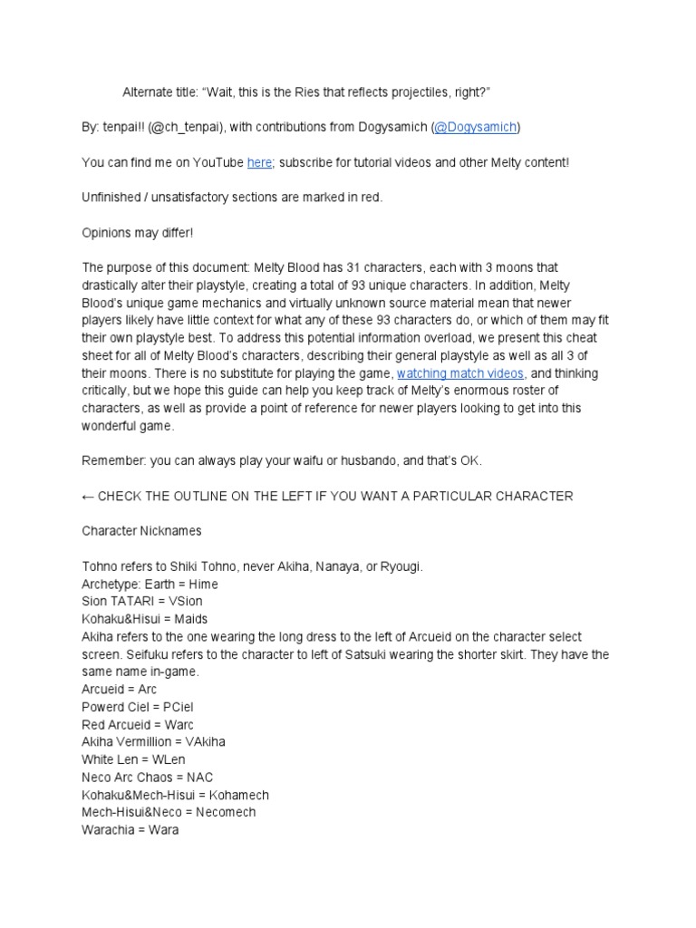 MBAACC Character Overview: Who Should I Play? | PDF | Nature