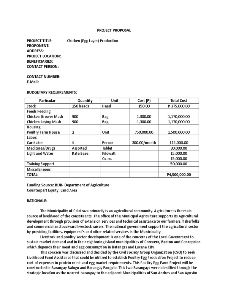 Egg Layer Proposal | PDF | Livestock | Poultry