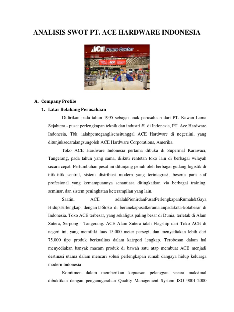 Analisis SWOT Ace Hardware Indonesia | PDF | Bisnis