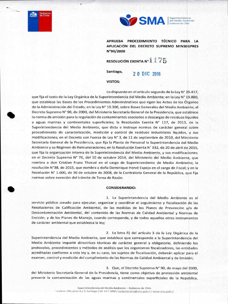 RESOL 1175 SMA 2016 - Aplicación Riles 90 | PDF