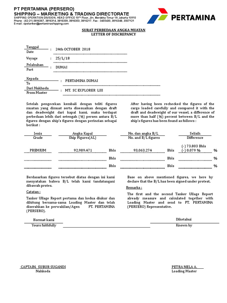 Letter of Discrepancy | PDF | Ships | Shipping