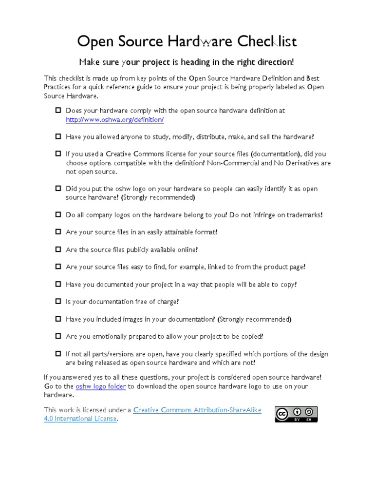 Open Source Hardware Checklist 1 | PDF