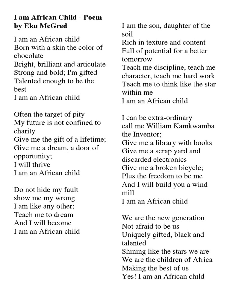 I Am African Child - Poem by Eku Mcgred | PDF