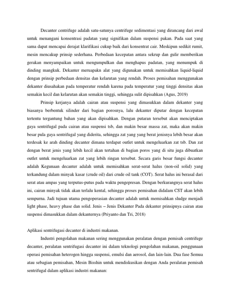 Dekanter Adalah Alat Yang Digunakan Untuk Memisahkan Liquid | PDF